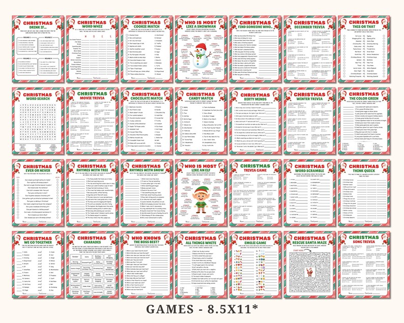 Printable Christmas Games Bundle, 80 Christmas Family Games Bundle ...