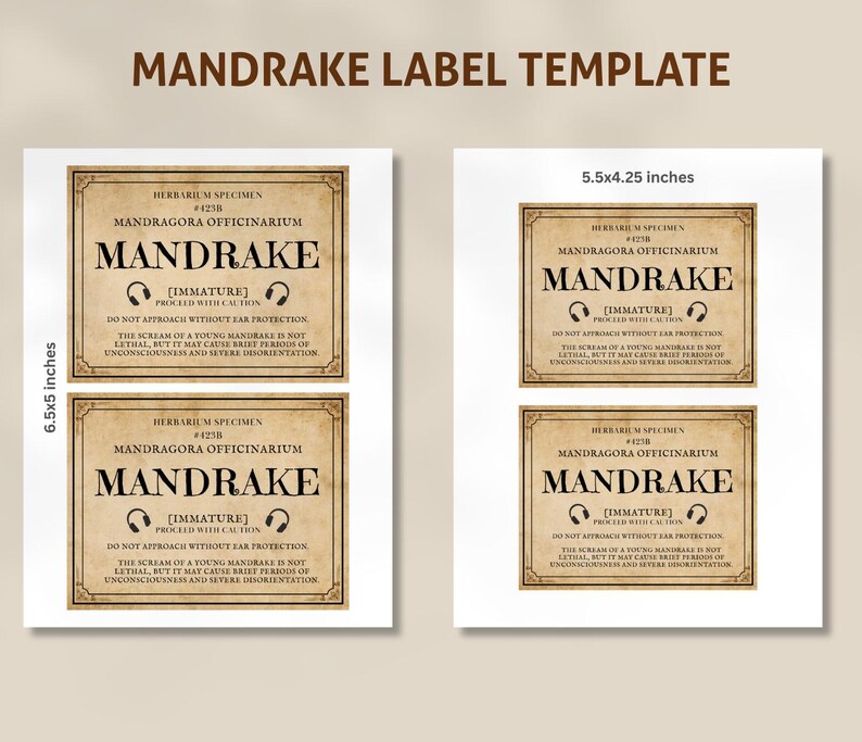 Mandrake Label Template, Realistic Wizard Herbology Sticker Prop ...