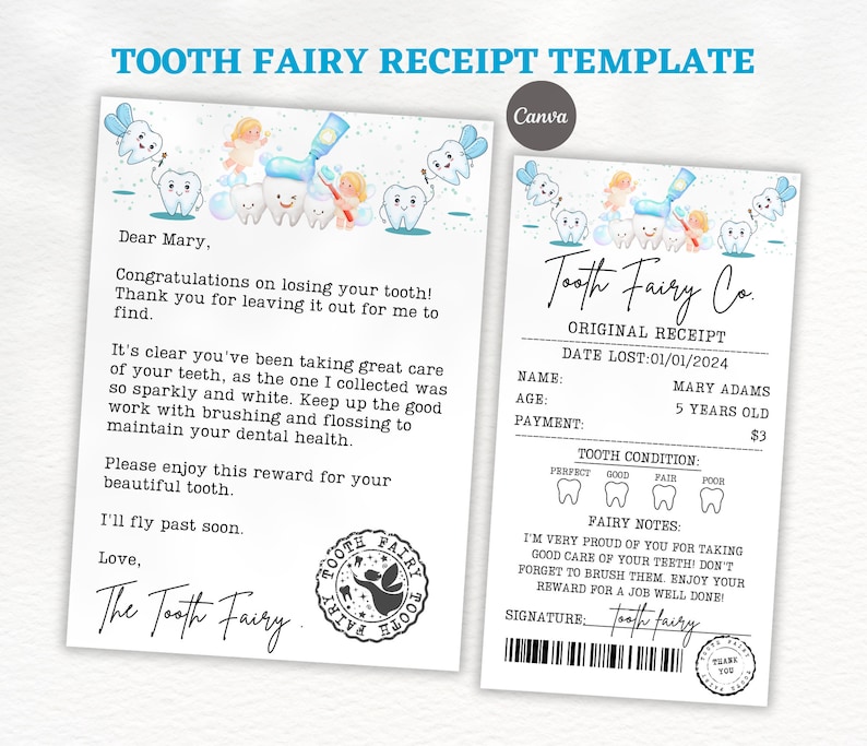 Tooth Fairy Letter and Tooth Fairy Receipt, Tooth Fairy Pillow ...