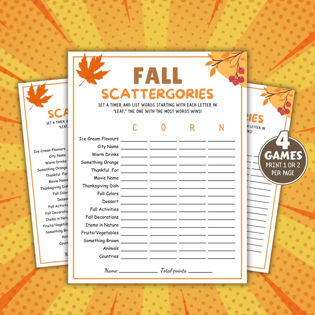 Fall Scattergories Games Bundle, Fall Party Games, Autumn Party Game ...