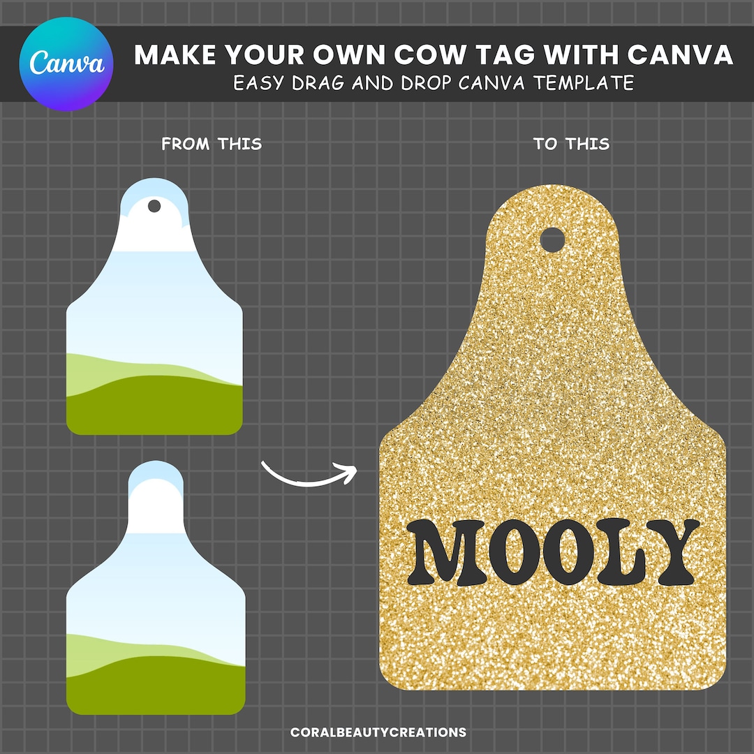 Cow Tag on CANVA, Editable Canva Frames Template With Easy Drag and ...