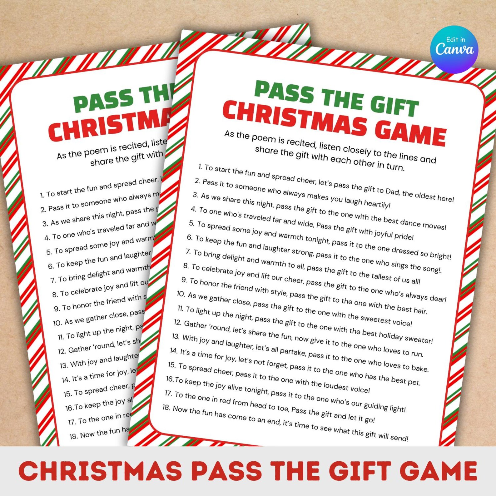 Christmas Pass the Gift Game, Christmas Family Games, Printable ...