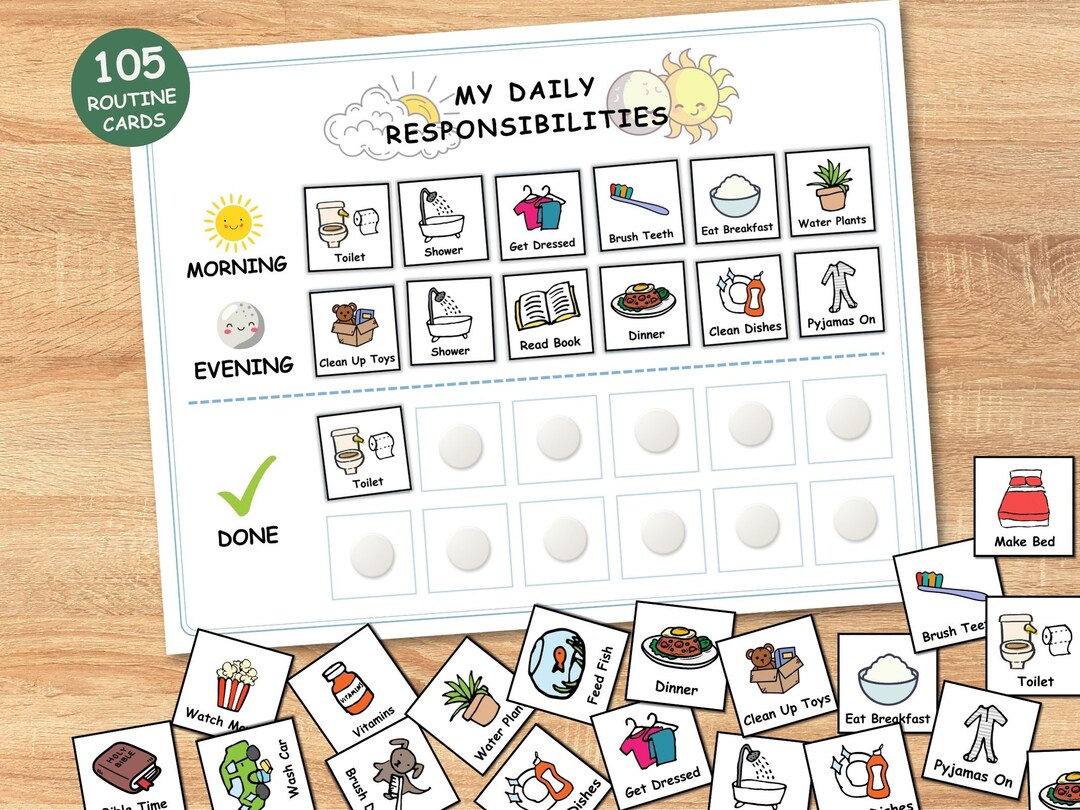 Kids Daily Responsibilities Chart, Printable Daily Routine, Chore Chart ...