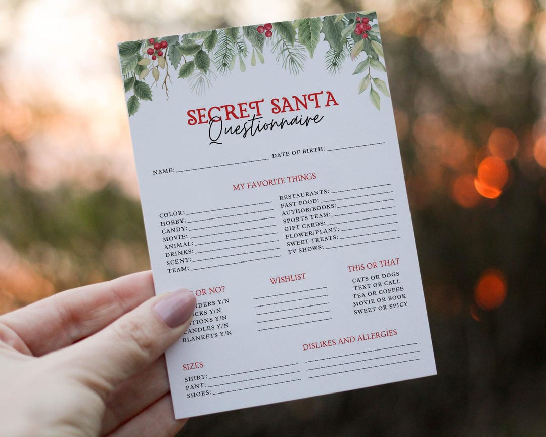 Secret Sister Survey Template, Holiday Wish List Form, Santa Gift ...