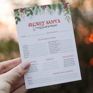 Secret Sister Survey Template, Holiday Wish List Form, Santa Gift ...