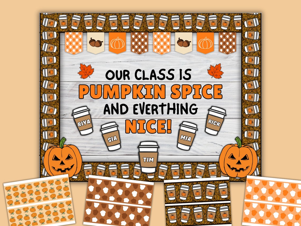 Pumpkin Spice Bulletin Board, Fall Bulletin Board Kit, Pumpkin Latte ...