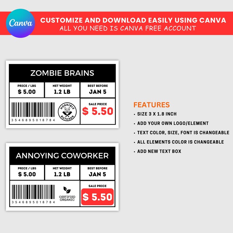 Editable Halloween Meat Labels, Fake Meat Label, Halloween Treat, Meat ...