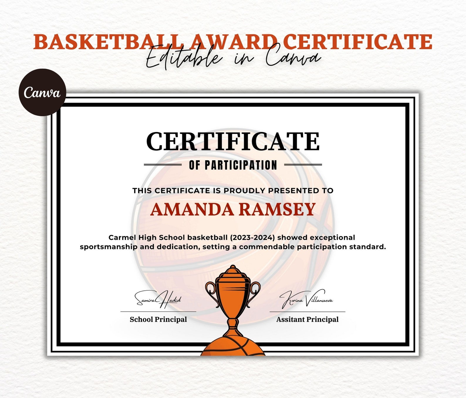 Editable Basketball Certificate Template Printable Certificate Template ...