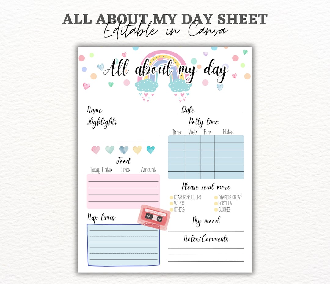 Boho Daycare Report Mail, Daycare Printable, Day Care Report, Daily Log ...