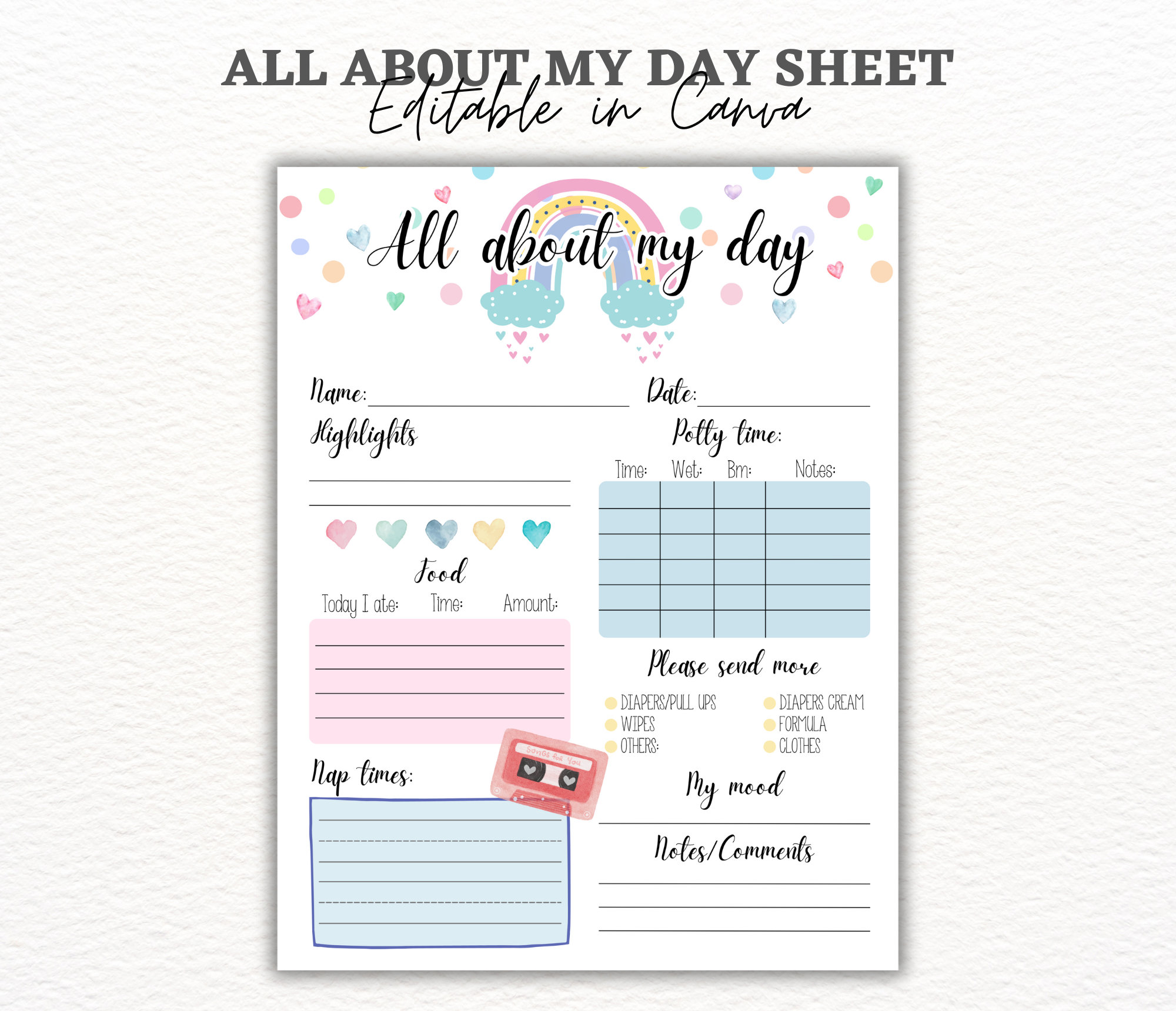 Boho Daycare Report Mail, Daycare Printable, Day Care Report, Daily Log ...