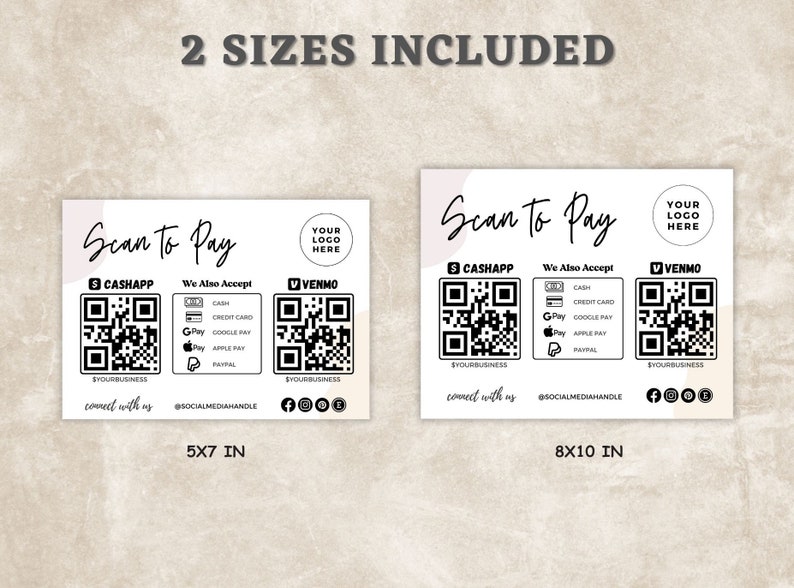 Editable Scan to Pay Card, Canva Template, QR Code Sign, Business Sign ...