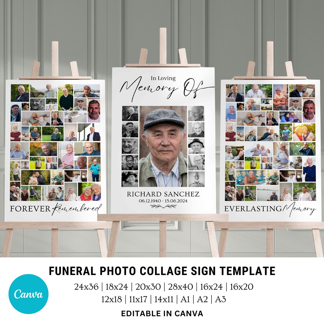 Funeral Photo Collage Sign Templates, Memorial Poster Size, Funeral ...