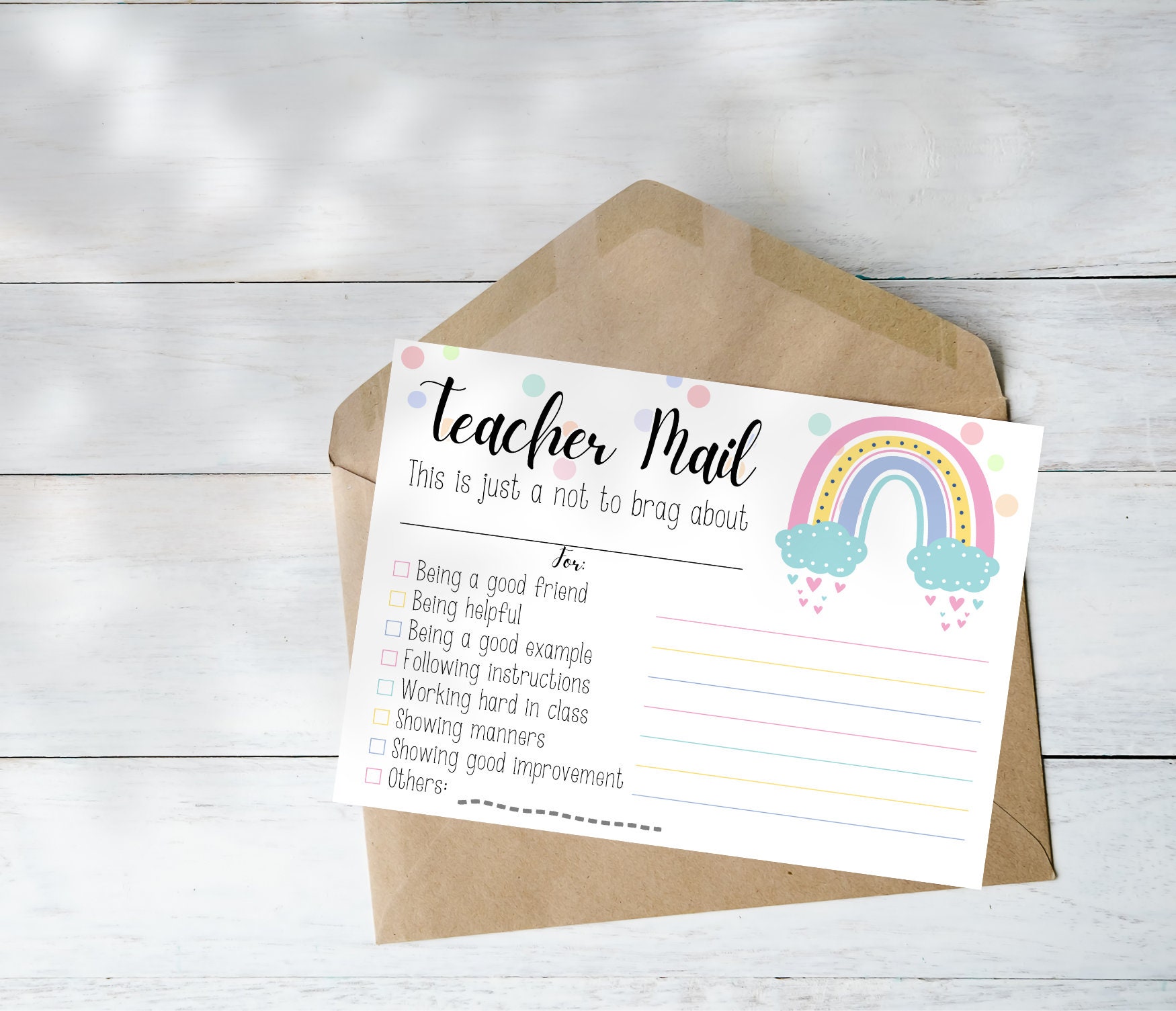 Boho Rainbow Teacher Mail - Note From the Teacher - Teacher Report ...