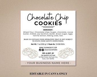 Cottage Food Label Home Baked Goods Label Printable Food Label Cottage ...