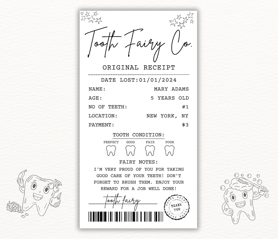 Editable Tooth Fairy Receipt Printable Certificate | First Tooth Lost ...