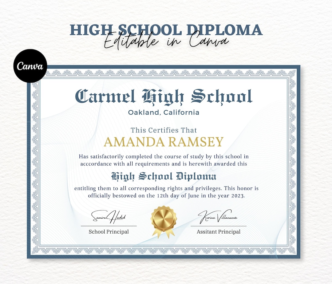 High School Diploma, Diploma Template, Canva Editable Homeschool ...