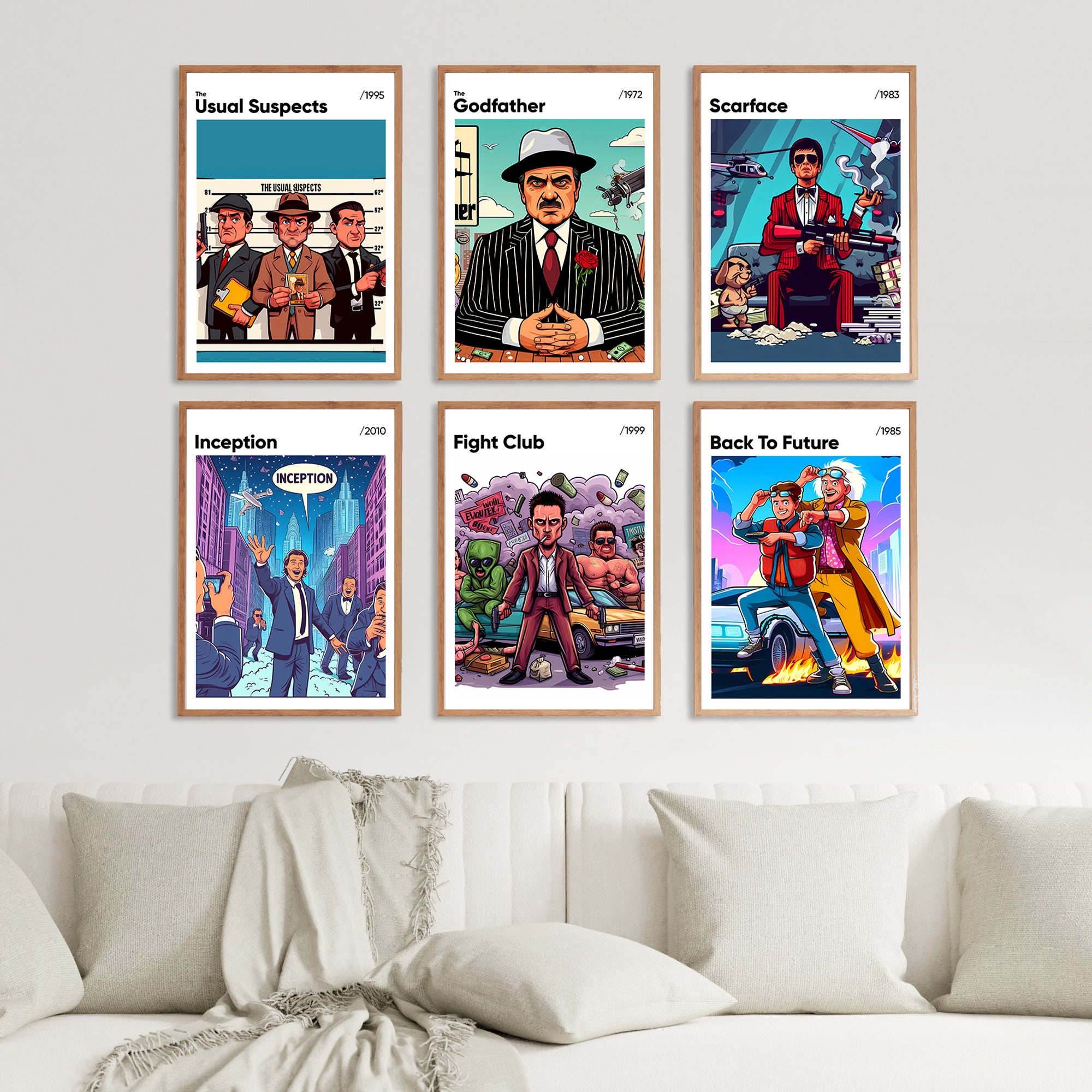 Movie Poster Print Set of 6 Digital Cartoon the Most Popular Movies ...