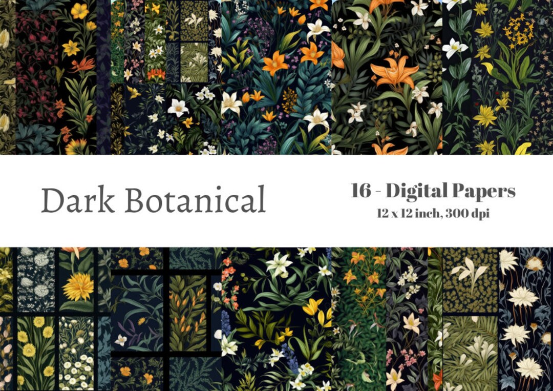 Dark Botanical Seamless Patterns Printable Dark Botanical Designs ...
