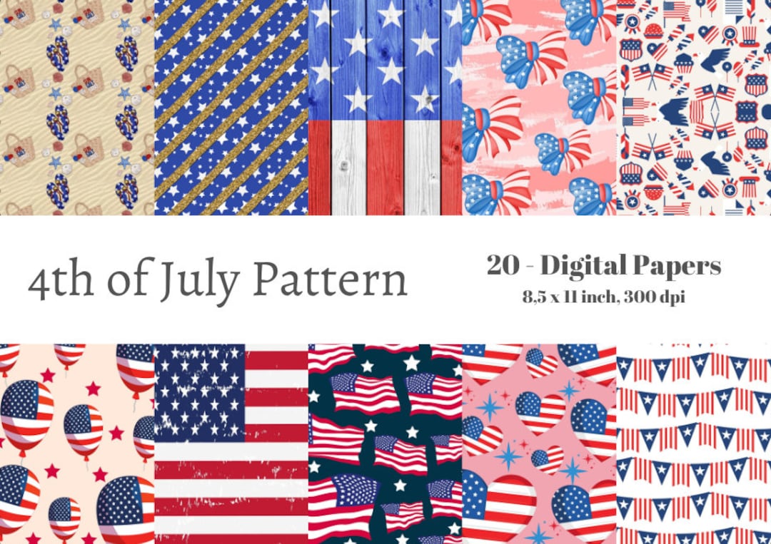 4th of July Scrapbook Printable Paper Digital Paper Set - Etsy