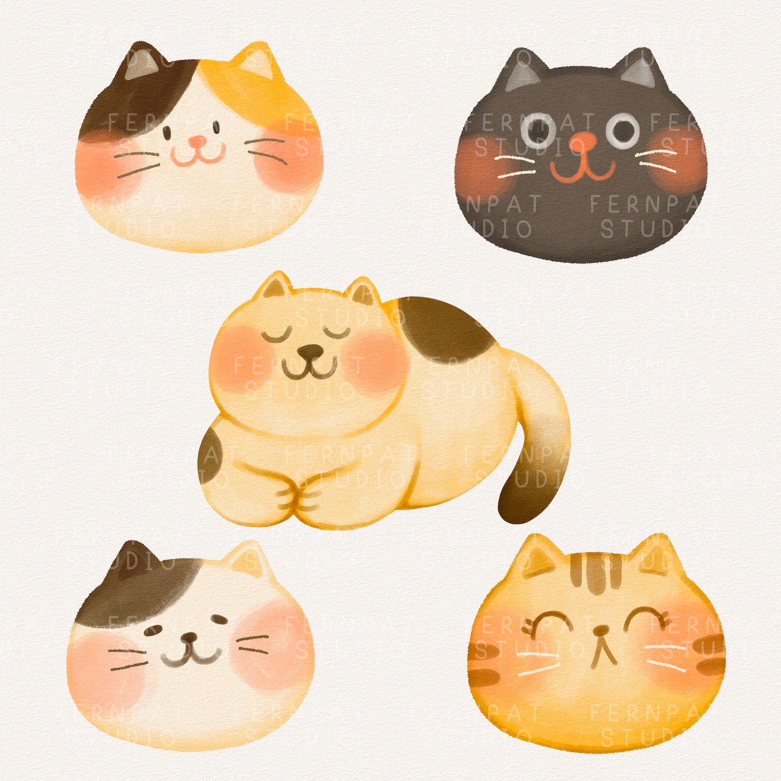 Cute Cats Clipart Png Digital Download, Watercolor Cute Cats PNG, Cats ...