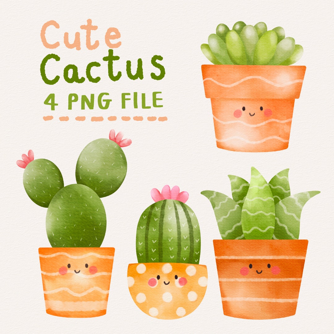 Cute Cactus Clipart Png Digital Download, Watercolor Cute Cactus PNG ...