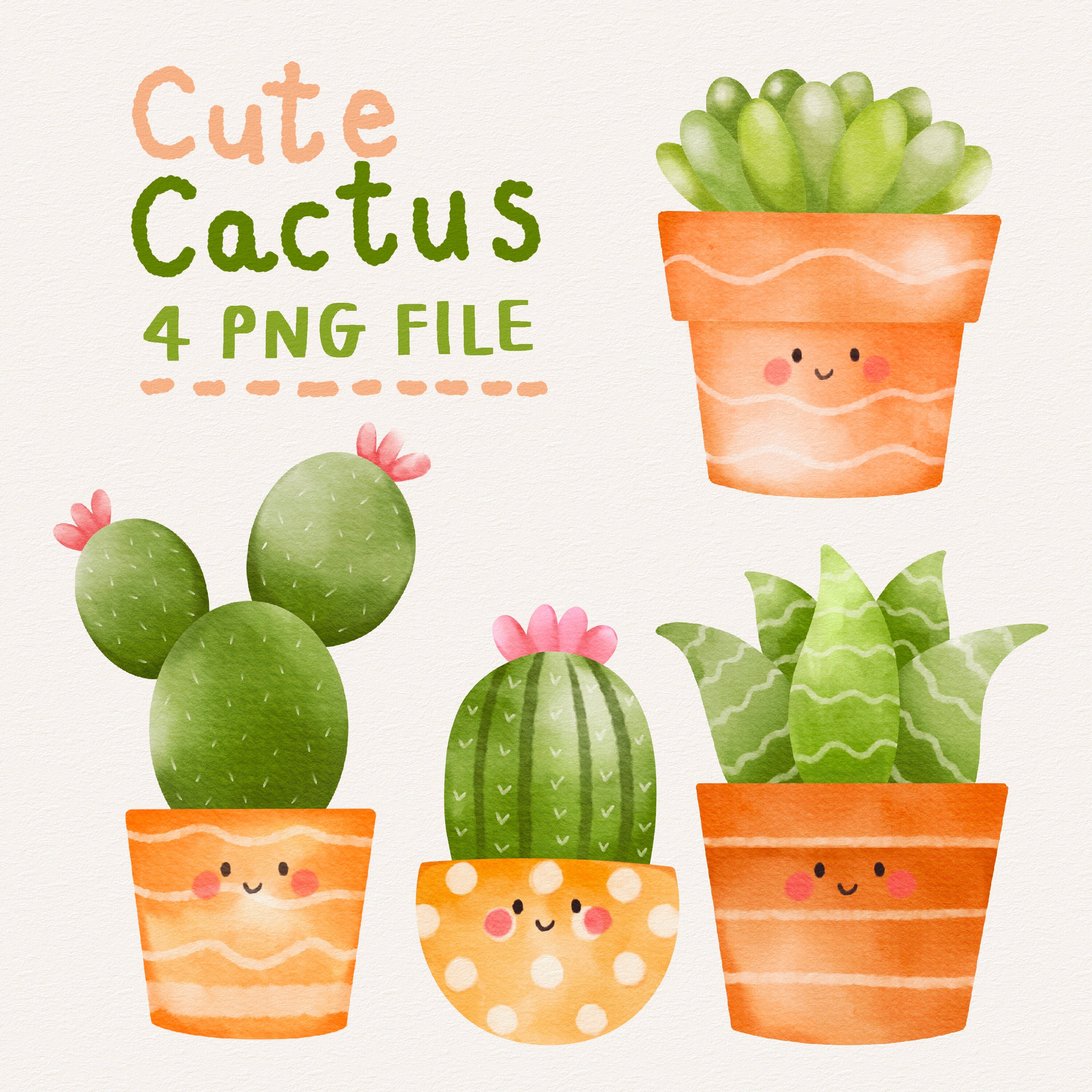 Cute Cactus Clipart Png Digital Download Watercolor Cute - Etsy