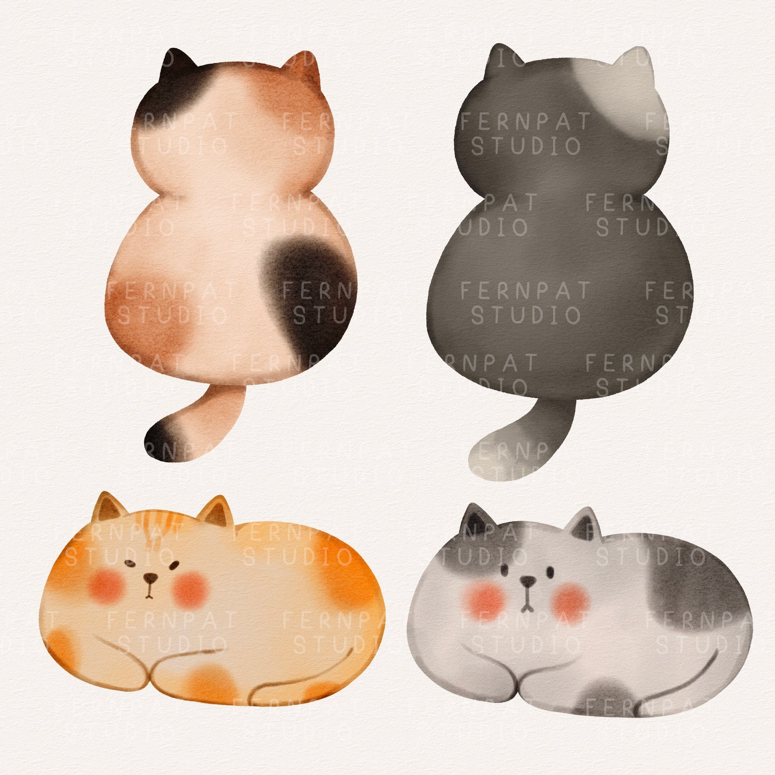 Cute Cats Clipart Png Digital Download, Watercolor Cute Cats PNG, Cats ...