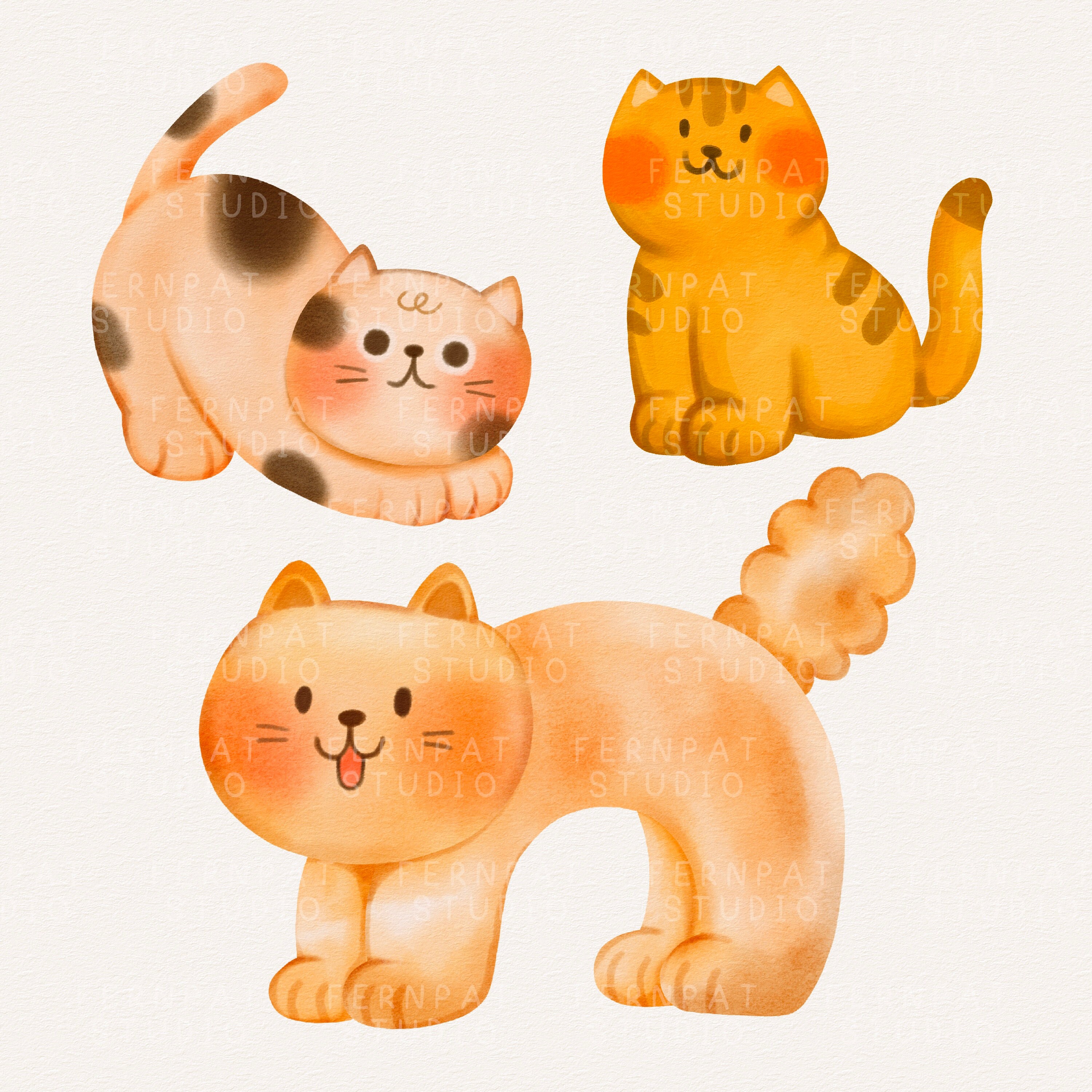 Cute Cats Clipart Png Digital Download, Watercolor Cute Cats PNG, Cats ...