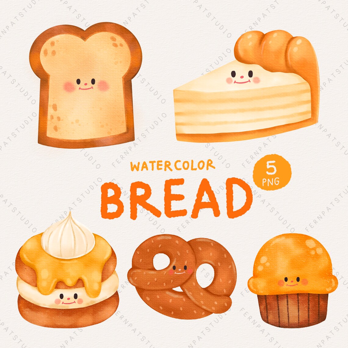 Cute Bread Clipart Png Digital Download, Watercolor Cute Bread PNG ...