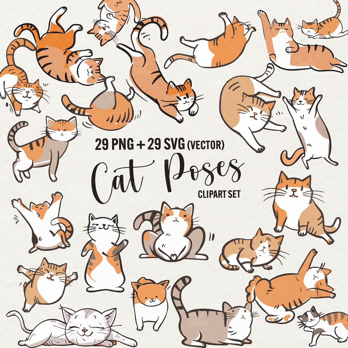 Cats Poses Clipart, Cute Cat Png, Cat Svg Vector, Yoga Cats, Kitten ...
