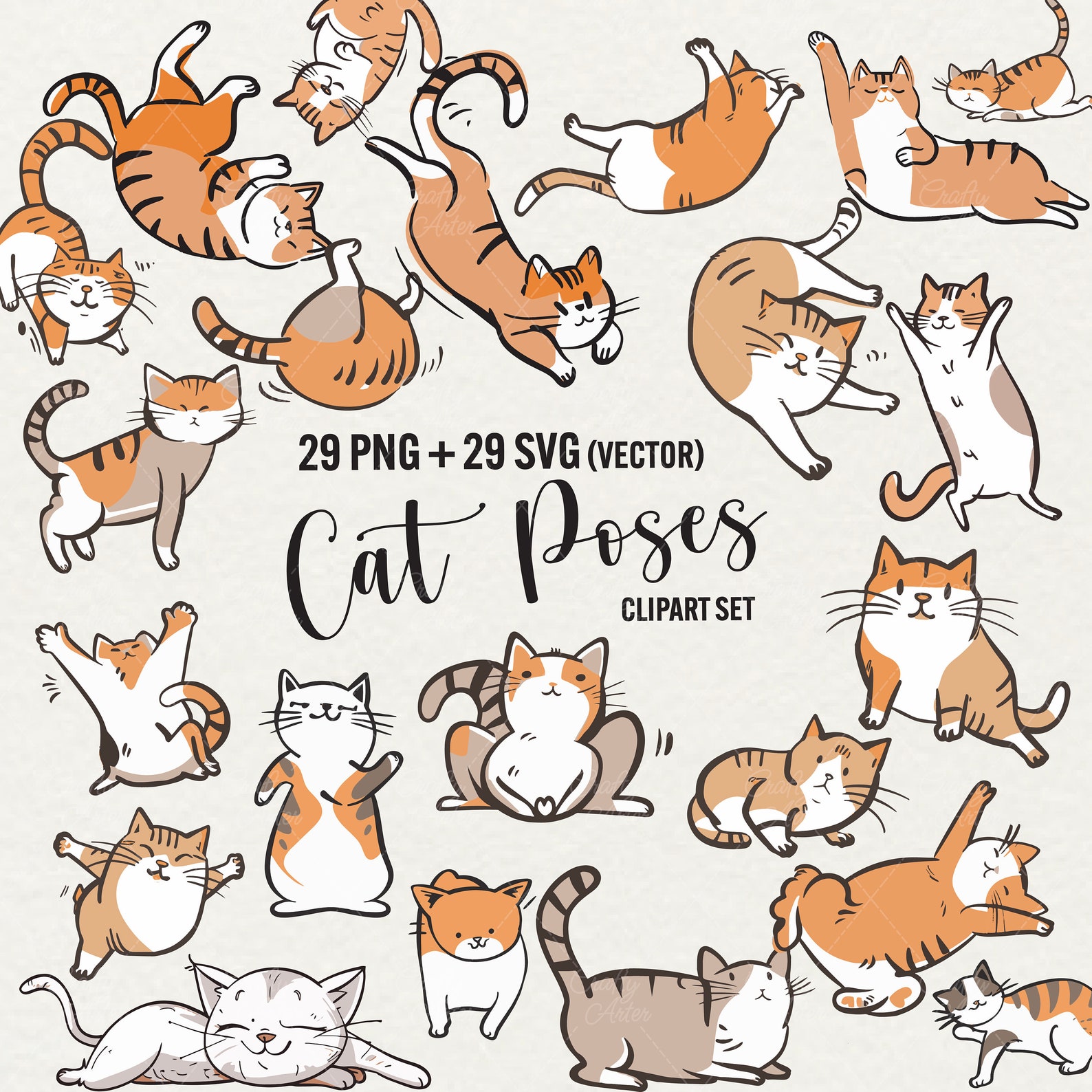 Cats Poses Clipart, Cute Cat Png, Cat Svg Vector, Yoga Cats, Kitten ...