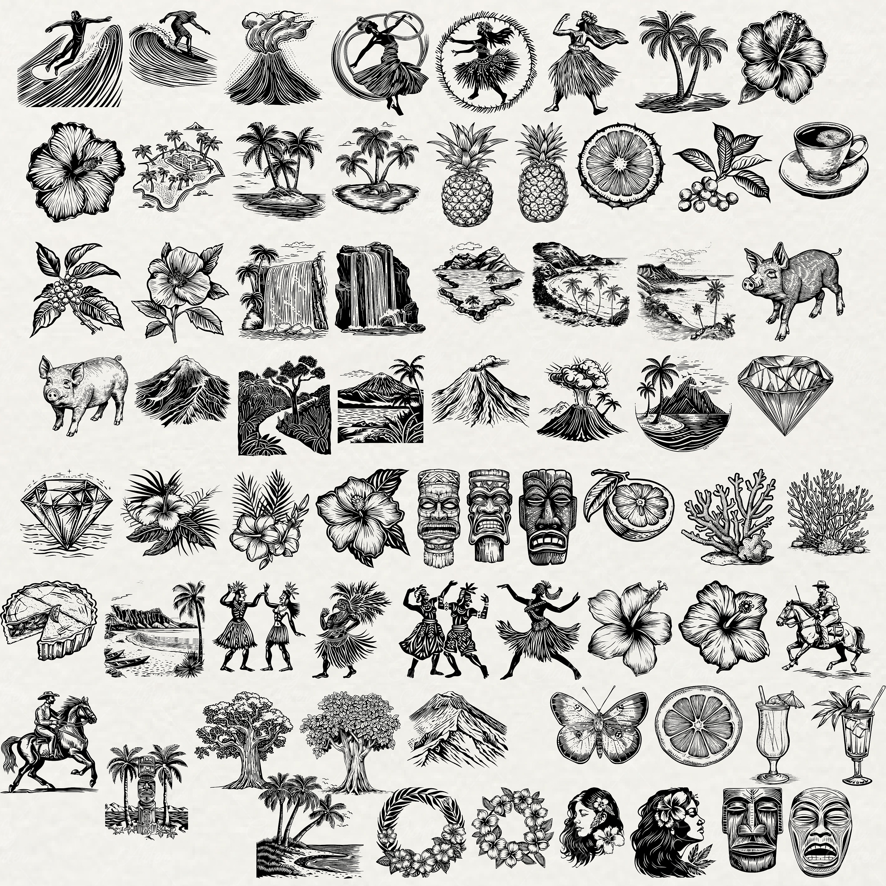Hawaii Clipart Bundle: Aloha Designs, Tropical SVG & PNG (commercial ...
