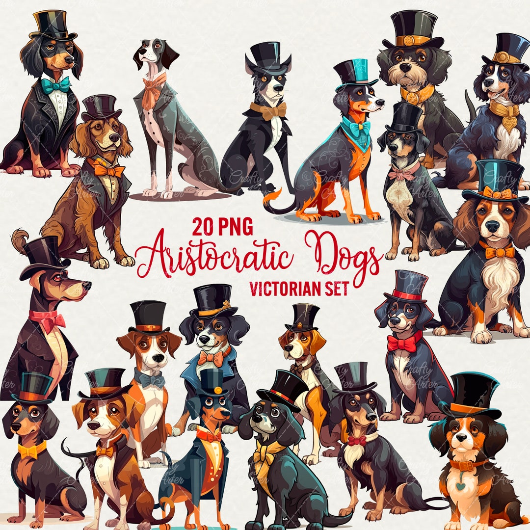 Cartoon Victorian Dogs Clipart, Animal Clipart, 20 PNG Beautiful Dog ...