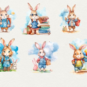 Watercolor School Bunny Clipart, Back to School Clipart Watercolor ...