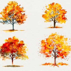 Watercolor Autumn Trees Clipart, 20 PNG Bundle Watercolor Autumn Illustration, Autumn Tree With ...