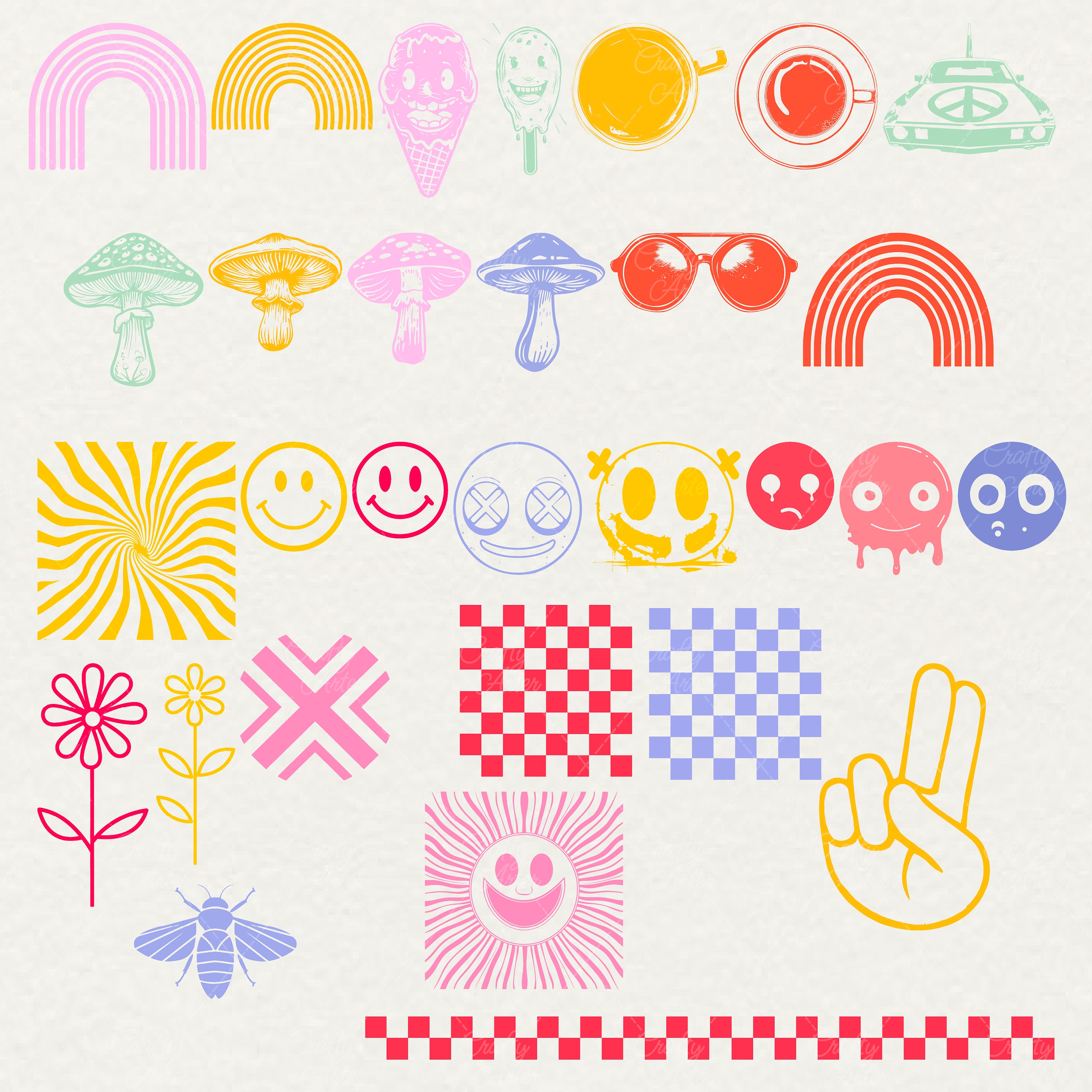 Retro Groovy Clipart: 70s Hippie Graphics (PNG, SVG) - Etsy