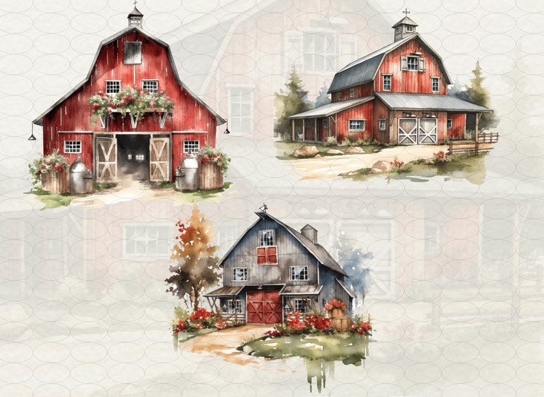 Farm Barn Watercolor Clipart 19 Barn PNG House Watercolor - Etsy
