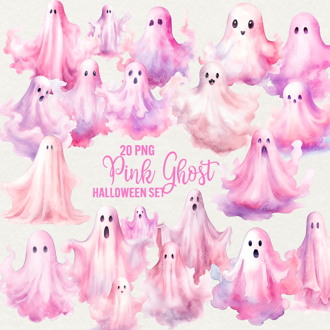Pink Halloween Ghost Clipart Watercolor Cute Pumpkin Clipart - Etsy