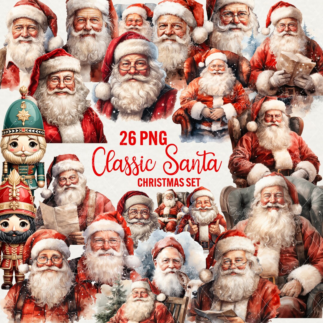 Watercolor Santa Claus Clipart, 26 Png Christmas Clipart, Winter Clip ...