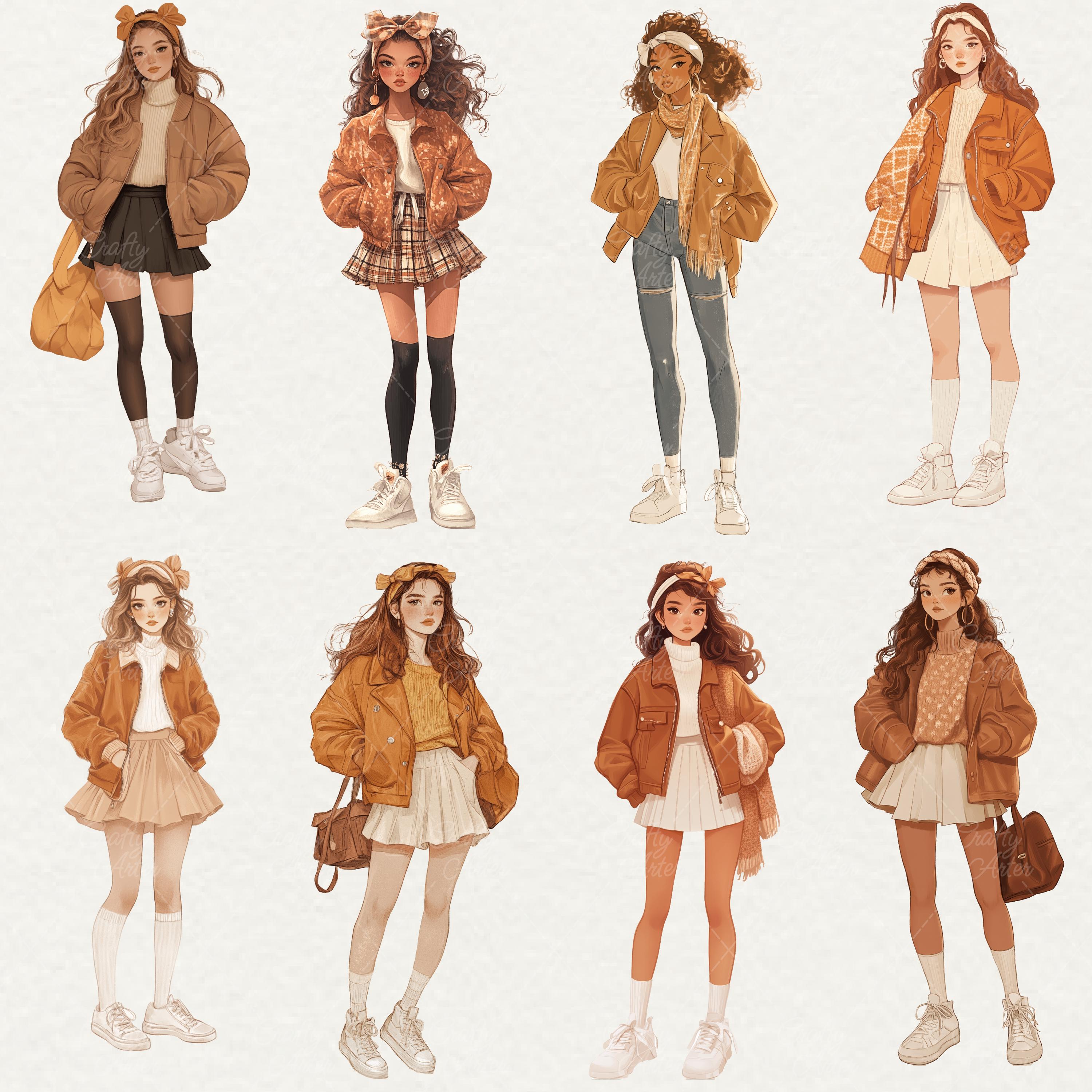 Autumn Girls Clipart: 46 PNG Fall Fashion Illustrations (commercial Use ...