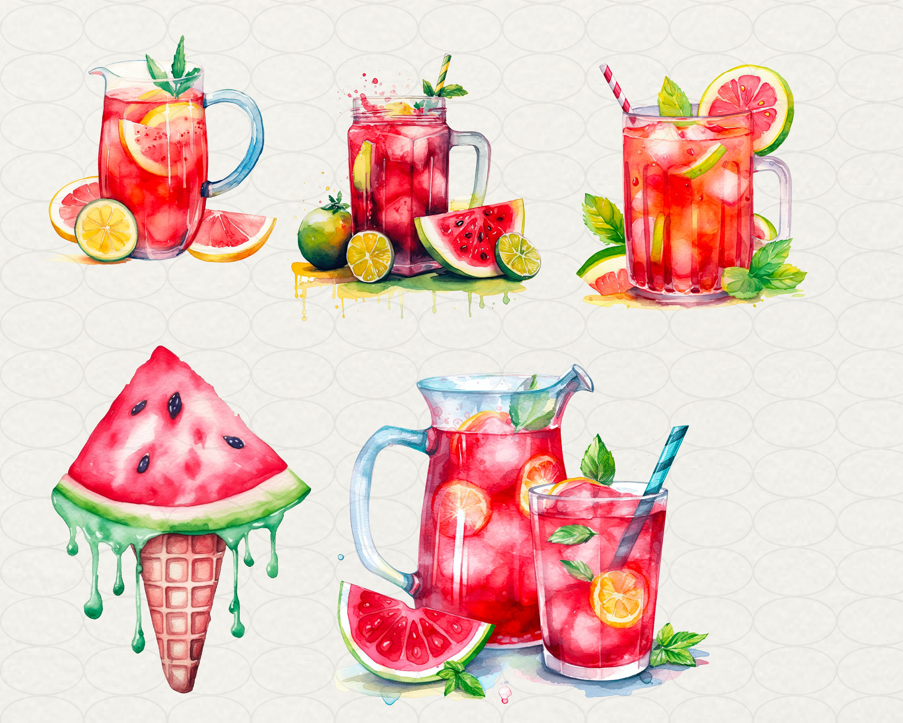 Watercolor Watermelon Clipart: 41 PNG Summer Fruit Graphics (commercial ...