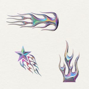 Y2K Holographic Fire Flames Clipart: Tribal PNG Bundle (digital) - Etsy
