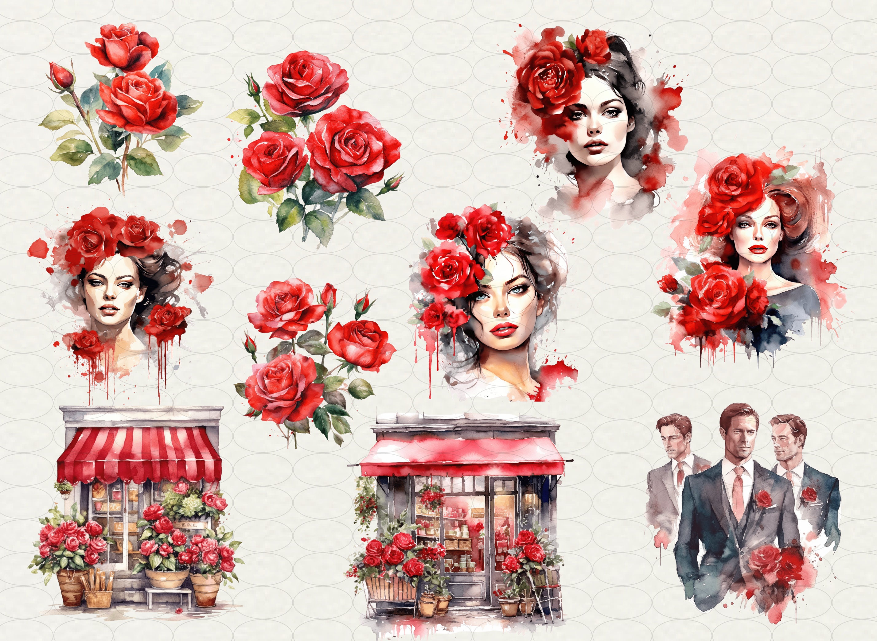 Watercolor Red Roses Clipart Floral Watercolor 49 PNG Vintage - Etsy