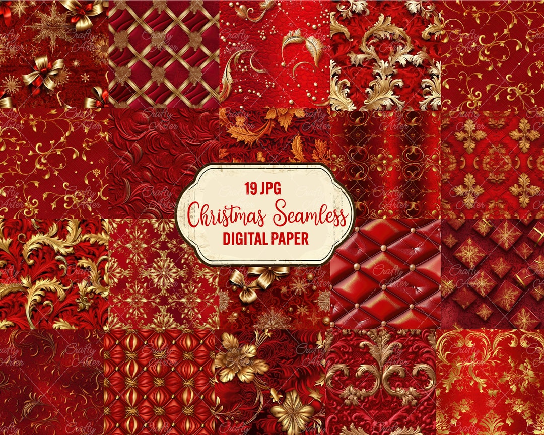 Red Christmas Digital Paper: 19 Seamless Luxury Patterns (commercial ...