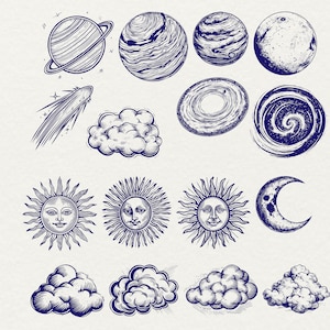 Celestial Clipart, Moon and Stars Svg, Outer Space Png, Planets Svg ...