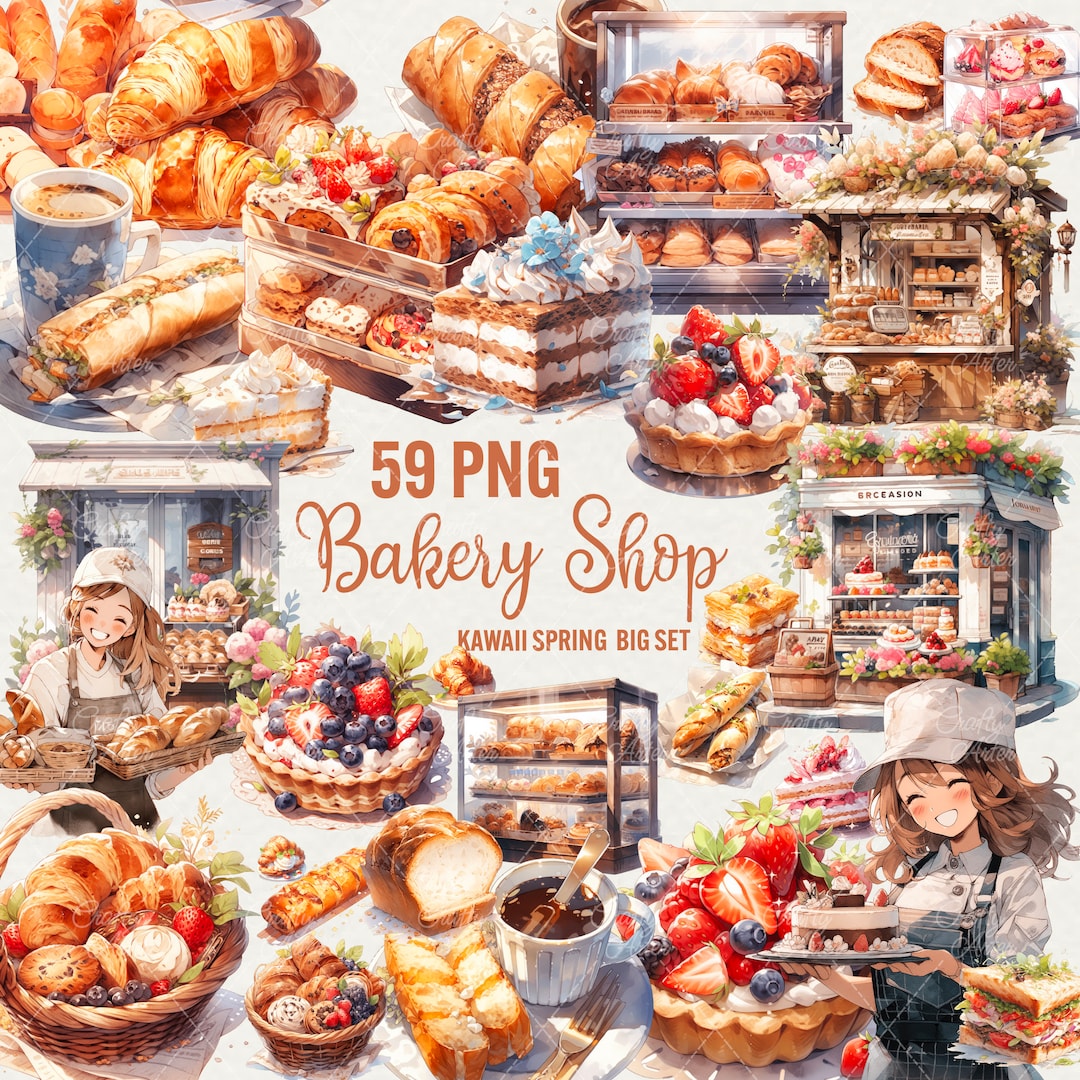Kawaii Bakery Shop Clipart, Bakery Spring Clipart Graphics 59 PNG Bread ...
