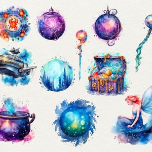 Watercolor Fantasy Clipart Bundle: Galaxy Magic PNG (commercial Use) - Etsy