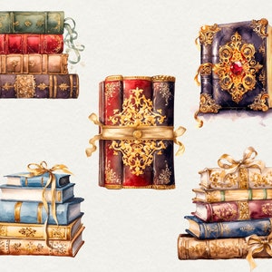 Watercolor Vintage Book Clipart, 24 PNG Antique Old Books Clipart ...