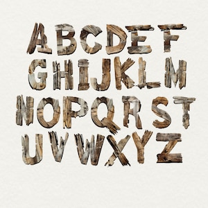 Wooden Alphabet Clipart, 26 Png Files Wood Font, Wooden Letters, Rustic ...