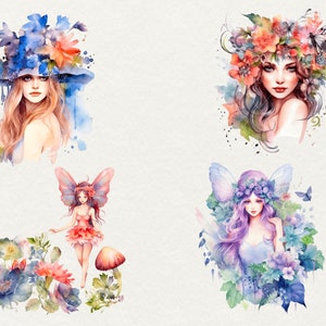 Watercolor Fairy Clipart, 20 PNG Watercolor Fantasy Fairy Floral Magic ...
